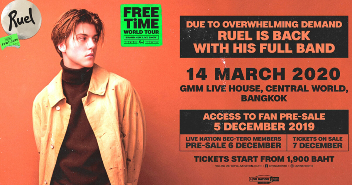 Ruel กลับมาอีกครั้งปีหน้า ยิ่งใหญ่กว่าเดิม! 'Ruel Free Time World Tour ...